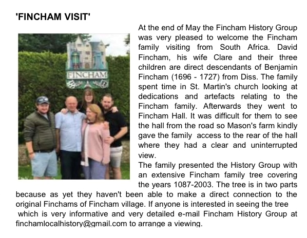 A visit from a Fincham Family – Fincham Local History Society